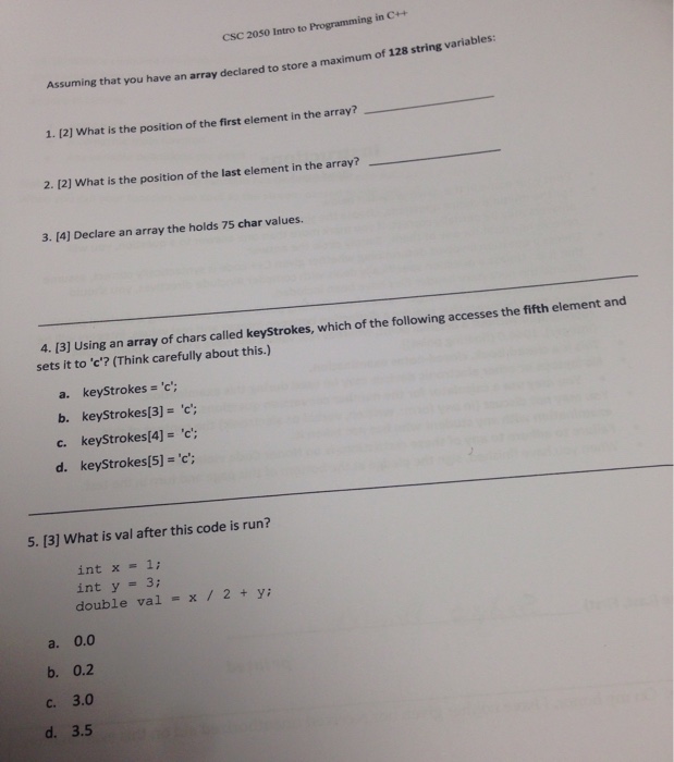 Solved ++ CSC 2050 Intro to Programming in C Assuming that | Chegg.com