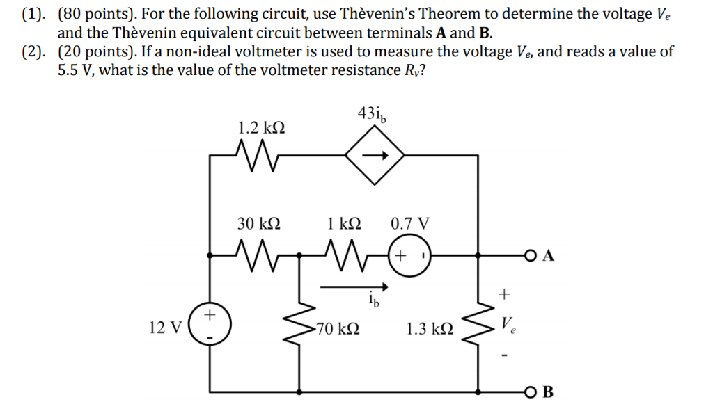 Solved For the following circuit, use Thevenin's Theorem to | Chegg.com