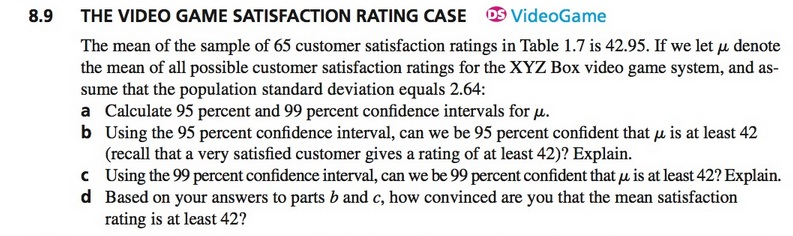 Solved 8.9 THE VIDEO GAME SATISFACTION RATING CASE | Chegg.com