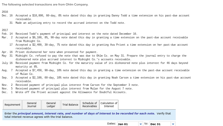 Solved The following selected transactions are from Ohlm | Chegg.com