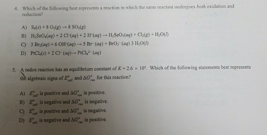 Solved Which of the following best represents a reaction in | Chegg.com