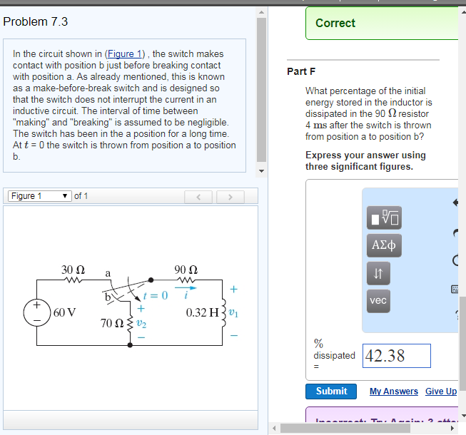 Solved Problem 7.3 Correct In the circuit shown in (Figure | Chegg.com