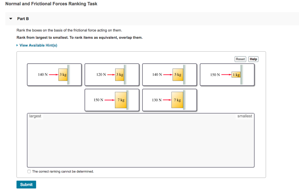Solved Normal and Frictional Forces Ranking Task Part B | Chegg.com