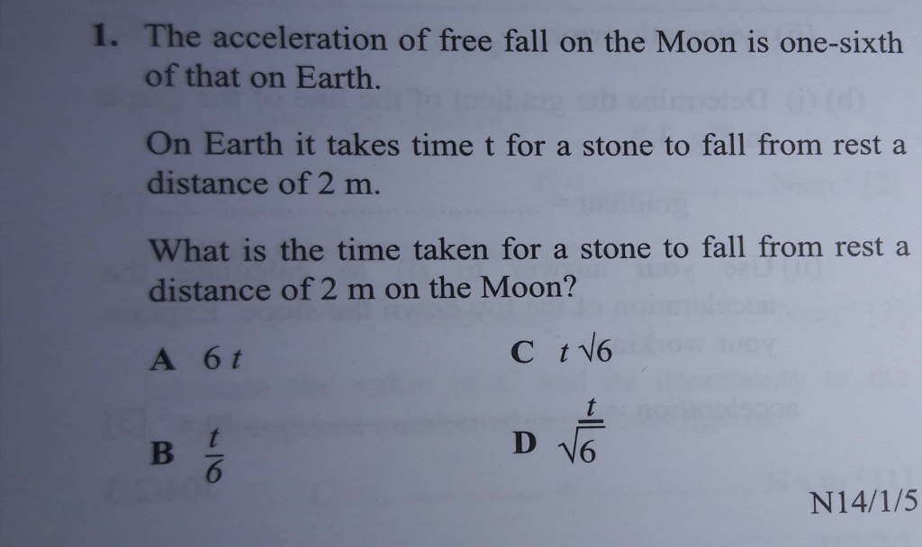 Solved 1. The acceleration of free fall on the Moon is | Chegg.com