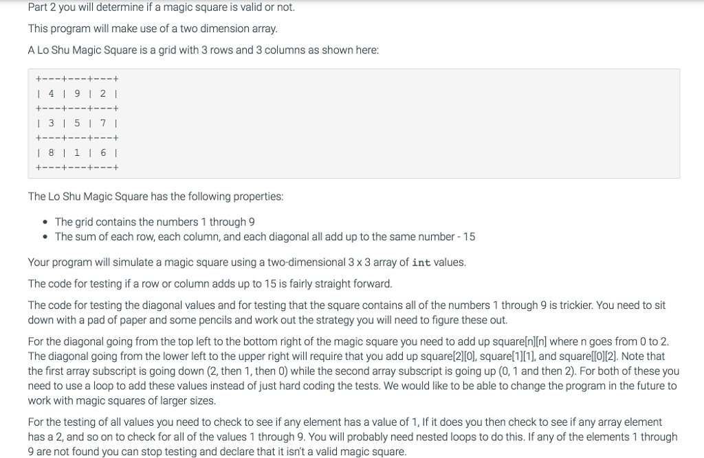 Solved Part 2 you will determine if a magic square is valid | Chegg.com