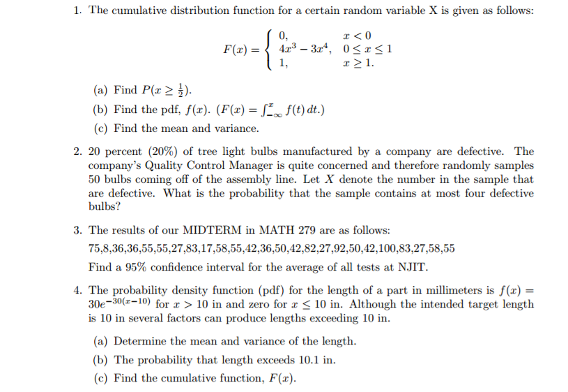 Solved The Cumulative Distribution Function For A Certain