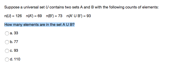 Solved Suppose a universal set U contains two sets A and B | Chegg.com Solved Suppose a universal set U contains two sets A and B | Chegg.com