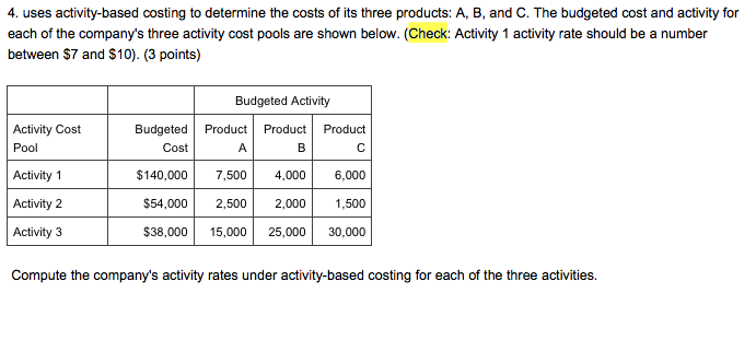 Solved 4. uses activity-based costing to determine the costs | Chegg.com
