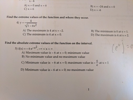 Solved Find The Extreme Values Of The Function And Where 