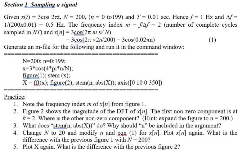 Solved Section L Sampling a signal Given x(t)-3cos 2tt, N | Chegg.com