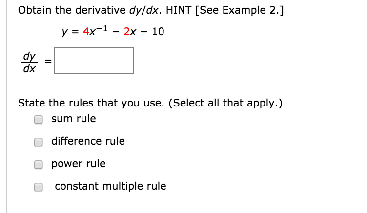 Solved Obtain the derivative dy/dx. HINT [See Example 2.] | Chegg.com