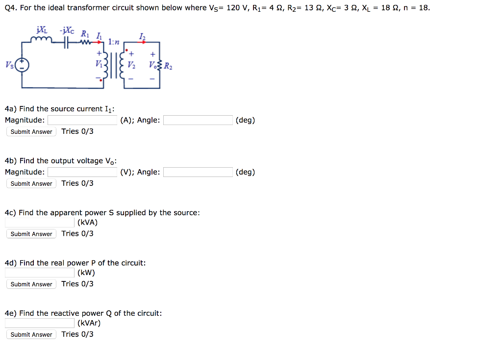 Solved 04. For the ideal transformer circuit shown below | Chegg.com