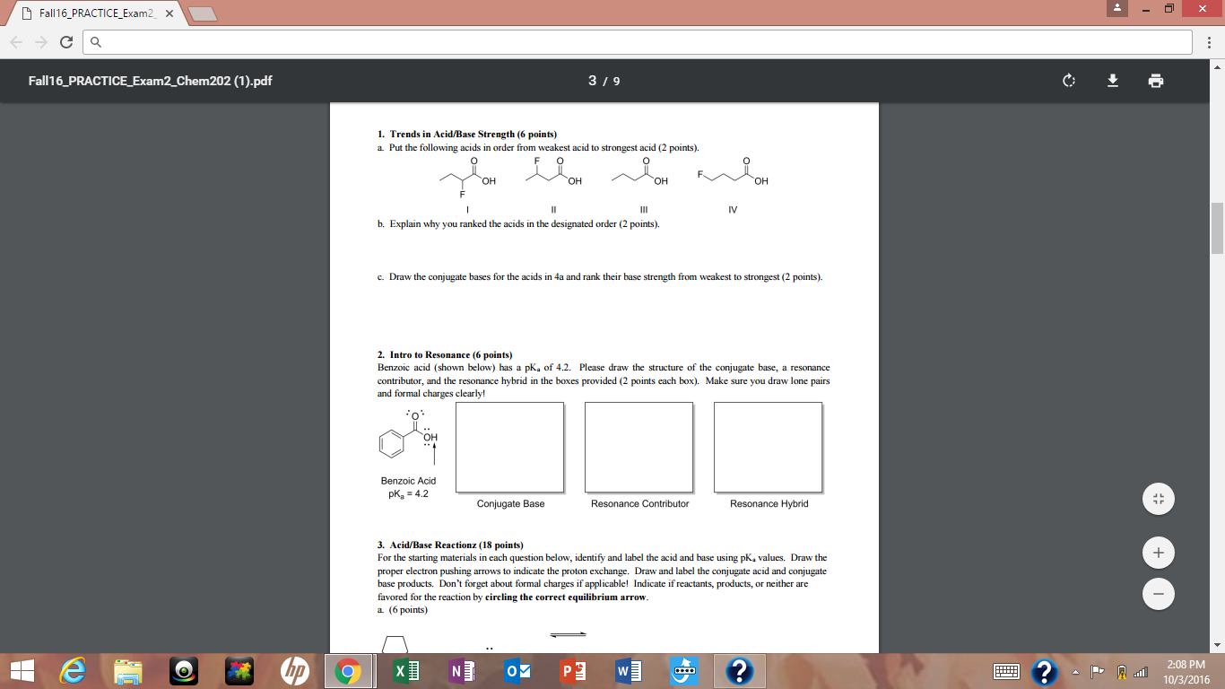 Solved Trends in Acid/Base Strength Put the following acids | Chegg.com