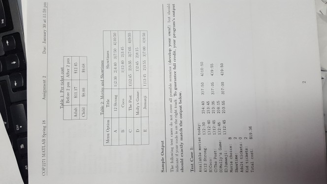 Solved ins COP2271 MATLAB Spring 18 Assignment 2 Due: | Chegg.com