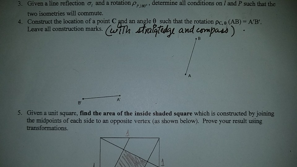 Solved Given a line reflection σ, and a rotation p,180° , | Chegg.com