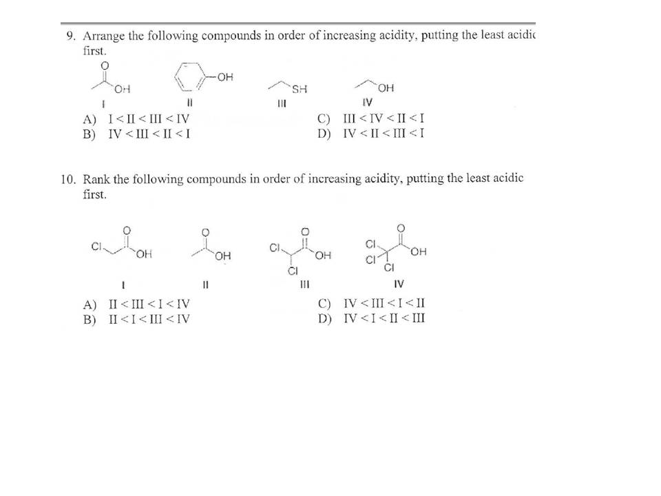 Solved Arrange the following compounds in order of | Chegg.com