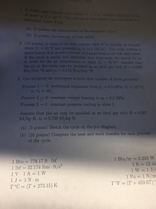 Solved A closed rigid cylinder with volume V = 2 m^3 | Chegg.com