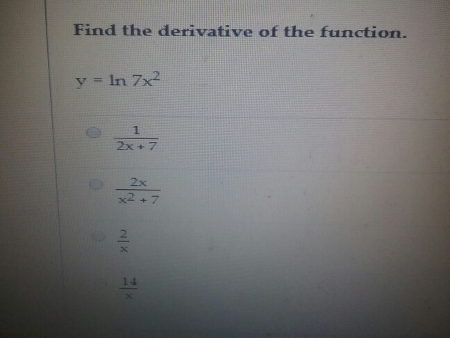 Solved Find the derivative of the function. y=In 7x2 1 2x + | Chegg.com
