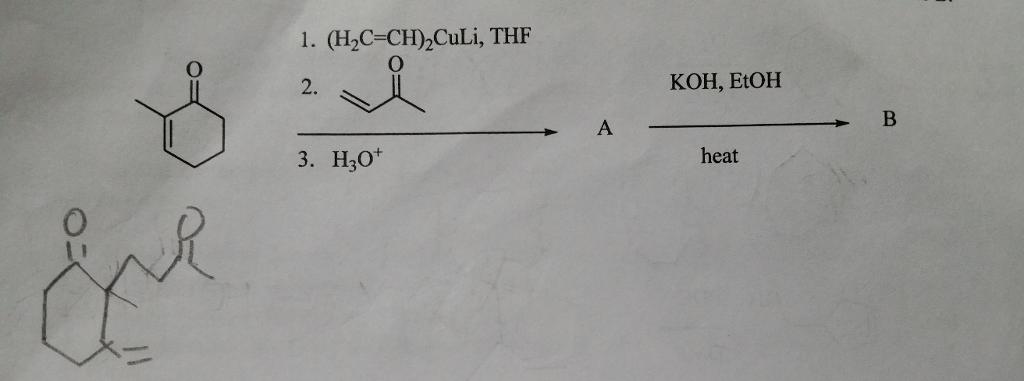 Solved 1. (H2C-CH)2CuLi, THF 2. KOH, EtOH 3. H30* heat 0 | Chegg.com