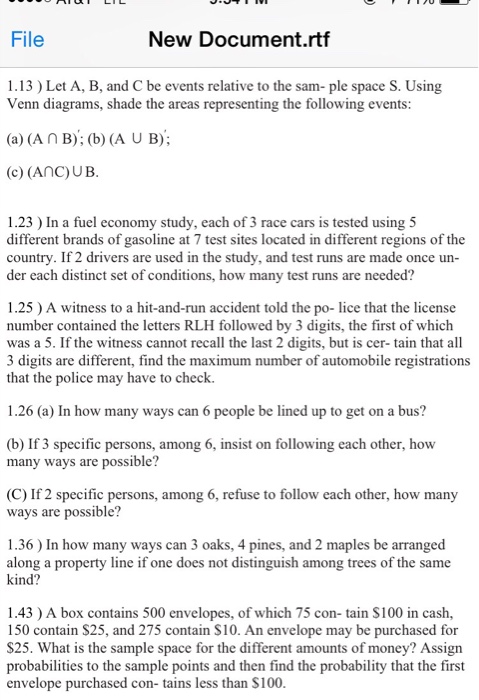 Solved Let A, B, and C be events relative to the sample | Chegg.com
