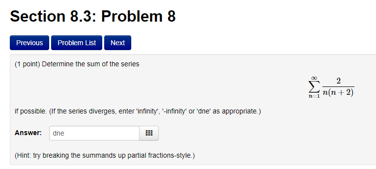 Solved Section 8.3: Problem 8 PreviouS Problem List Next (1 | Chegg.com