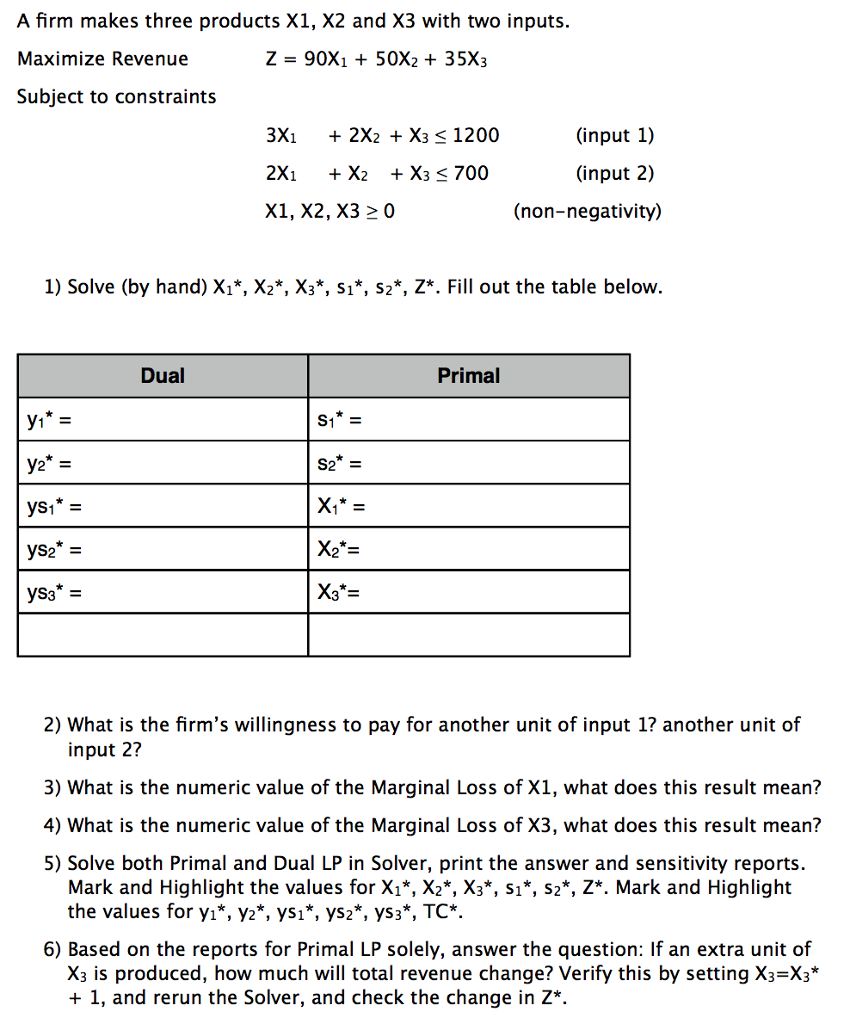 Solved A firm makes three products X1, X2 and X3 with two | Chegg.com
