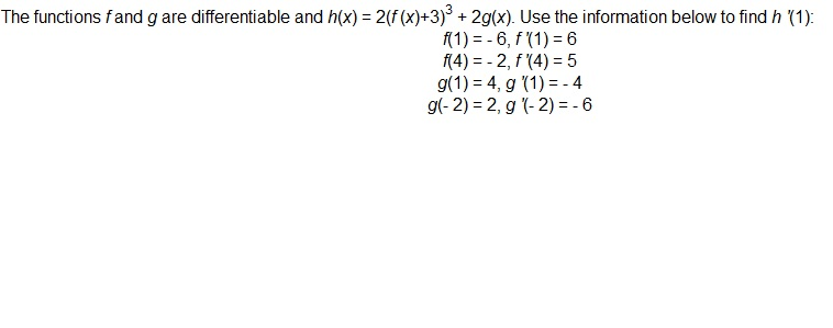 Solved The functions f and g are differentiable and h(x) = | Chegg.com