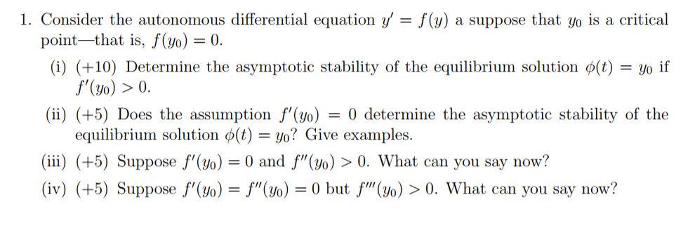 Solved 1. Consider the autonomous differential equation | Chegg.com