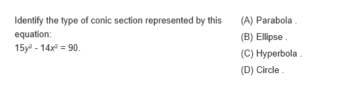 Solved Identify the type of conic section represented by | Chegg.com