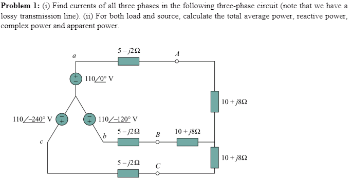 Solved Find currents of all three phases in the following | Chegg.com