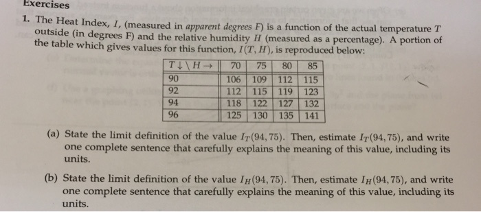 Solved The Heat Index, I, (measured in apparent degrees F) | Chegg.com