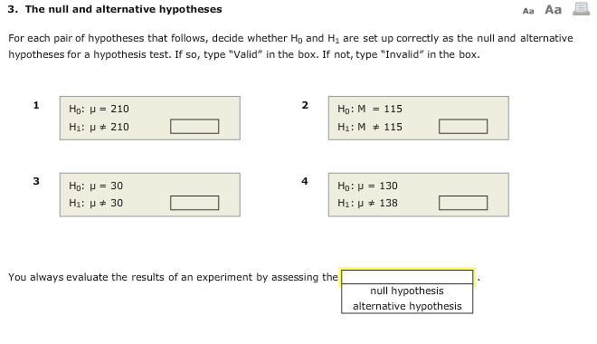 Solved 3. The null and alternative hypotheses Aa Aa For each | Chegg.com