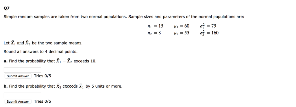 Q7 Simple random samples are taken from two normal | Chegg.com