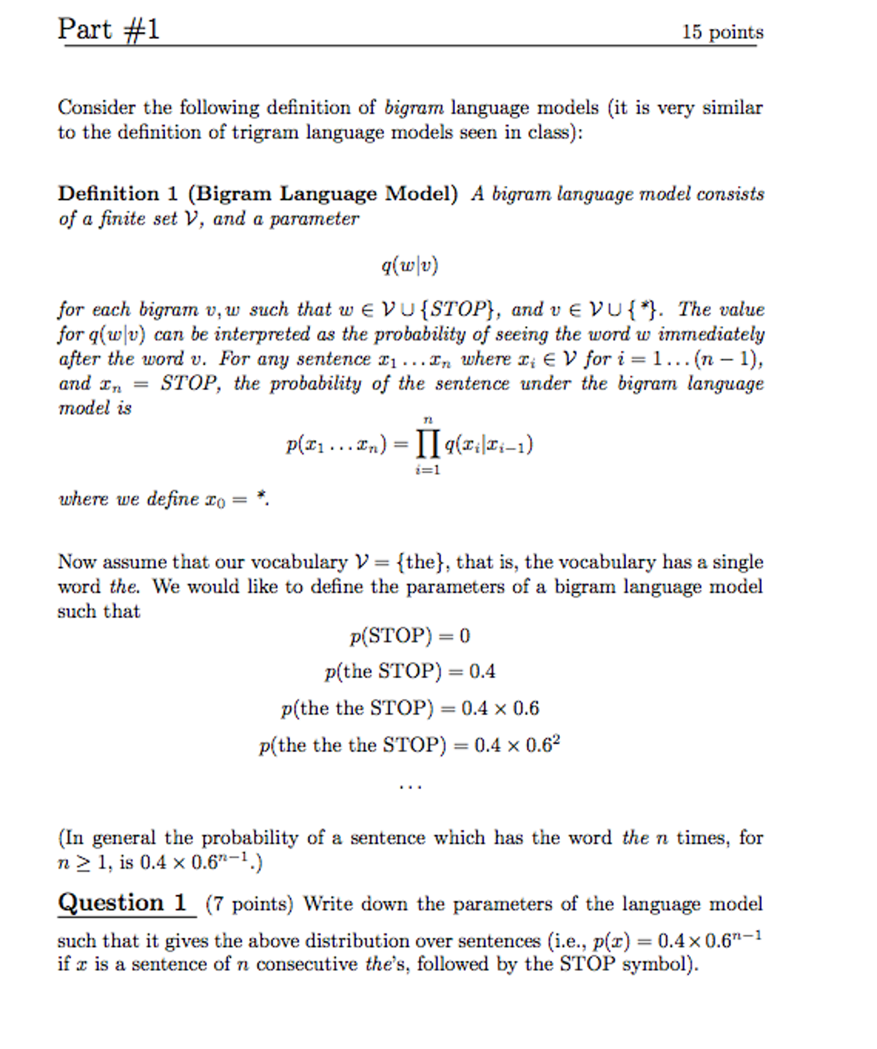 Solved Consider the following definition of bigram language | Chegg.com