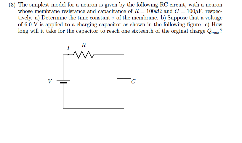 Solved (3) The simplest model for a neuron is given by the | Chegg.com