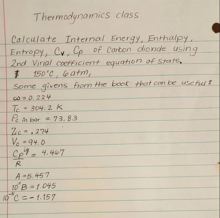 Thermodynamics class Calculate Internal Energy, | Chegg.com