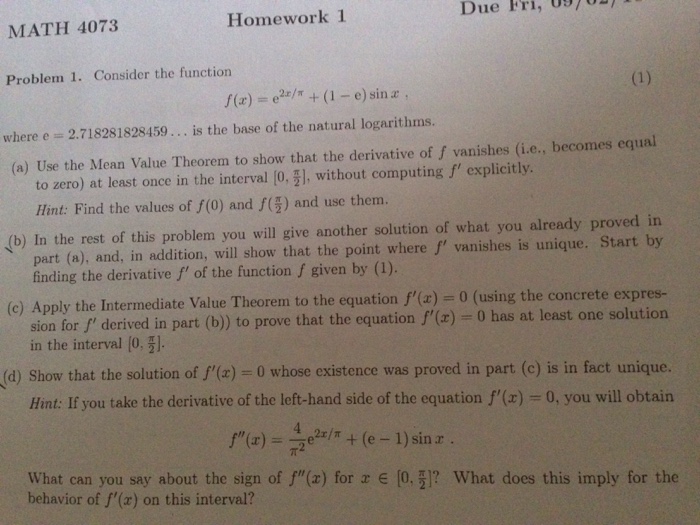 Solved Consider the function f(x) = e^2x/pi + (1 - e) sin | Chegg.com