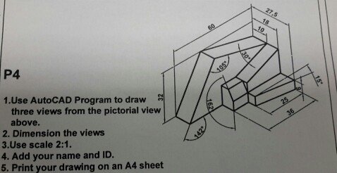Solved Use AutoCAD Program to draw three views from the | Chegg.com