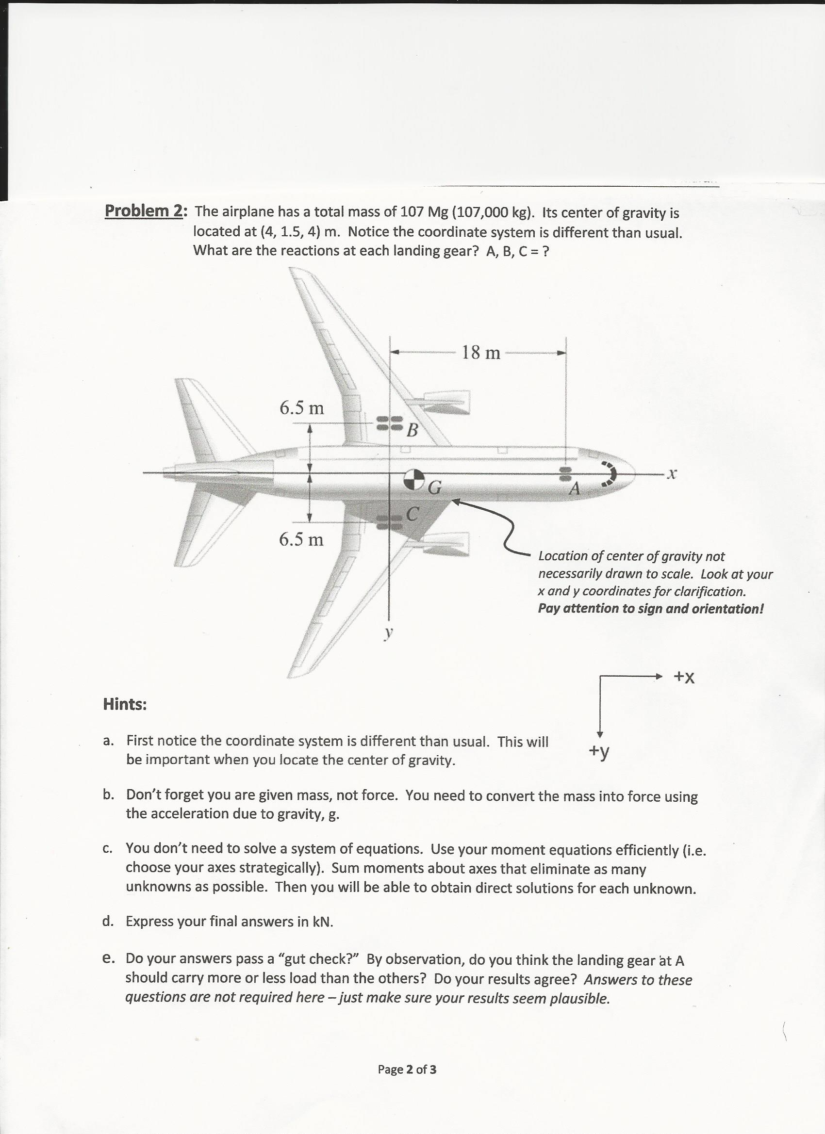 Solved Problem 2: The airplane has a total mass of 107 Mg | Chegg.com