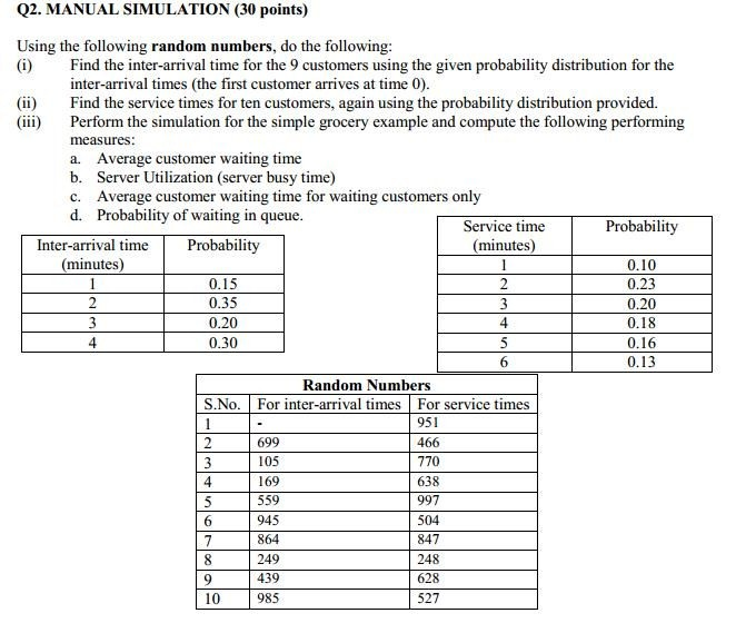 Using the following random numbers, do the following: | Chegg.com