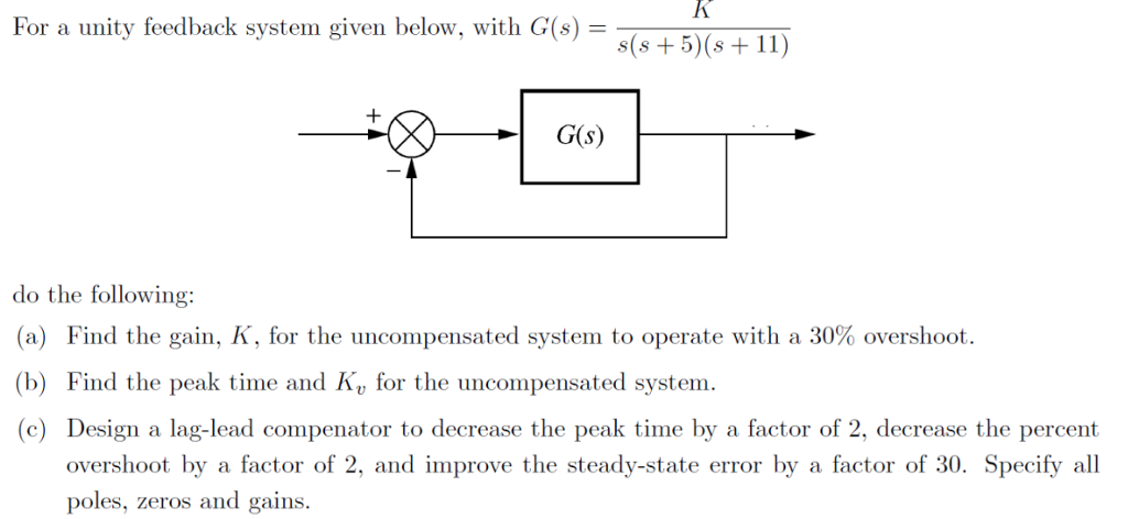 Solved For a unity feedback system below, with G(s) = K / | Chegg.com