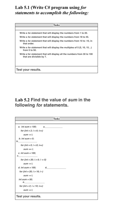 Solved Lab 5.1 (write C# program usingfor statements to | Chegg.com