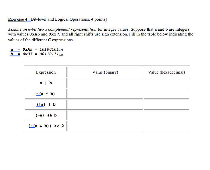 Solved Exercise 4 [Bit-level and Logical Operations, 4 | Chegg.com
