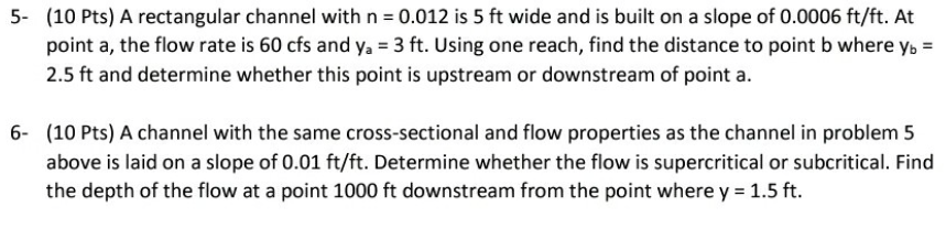 Solved (10 Pts) A rectangular channel with n = 0.012 is 5 ft | Chegg.com