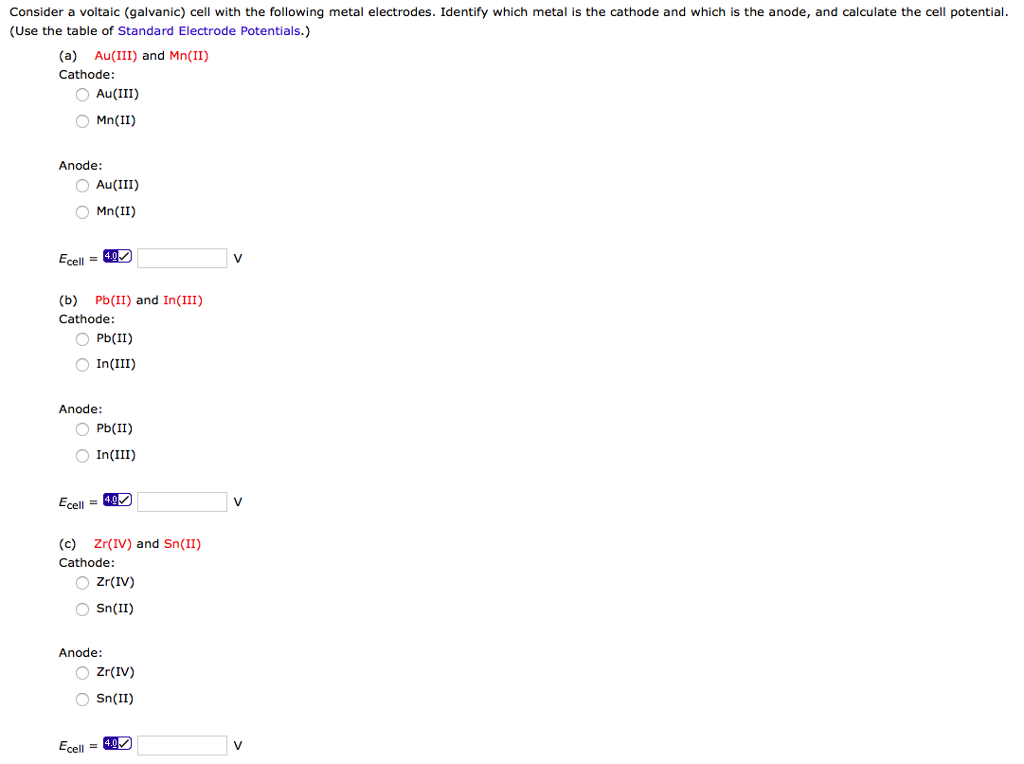 Solved Consider a voltaic (galvanic) cell with the following | Chegg.com