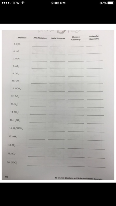 Solved Molecule AXE notation Lewis Structure electron | Chegg.com