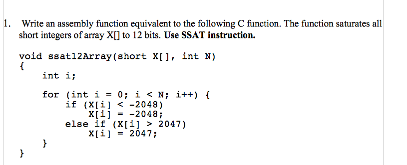 Solved 1. Write an assembly function equivalent to the | Chegg.com