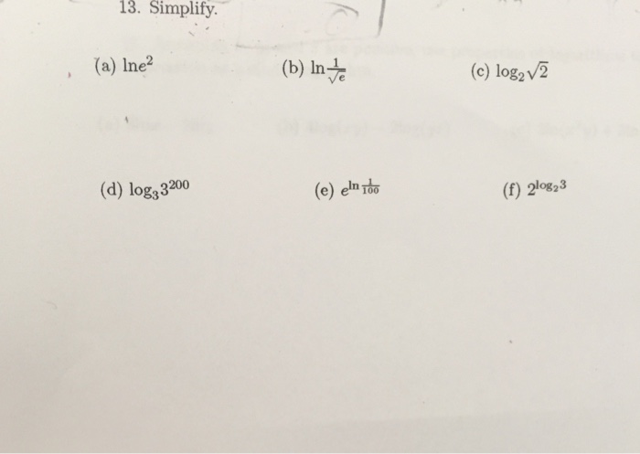 Solved Simplify. Lne^2, In 1/squareroot e log_2 squareroot_2 | Chegg.com