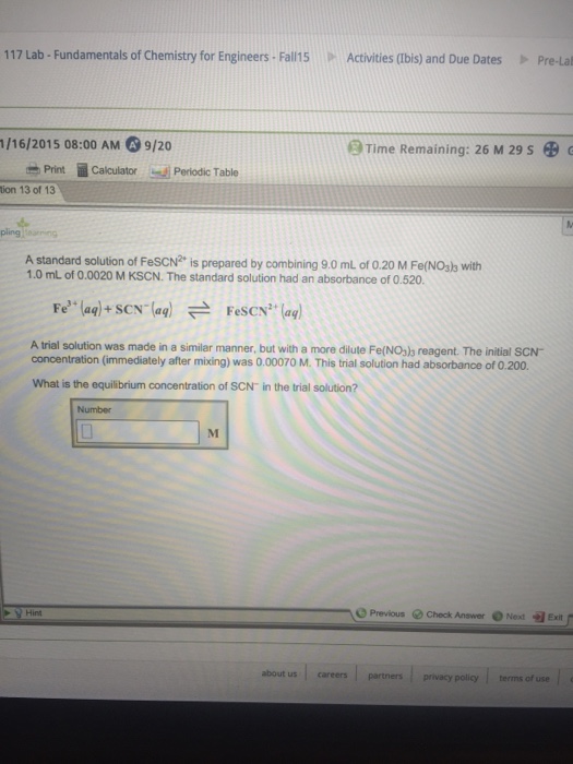 Solved A standard solution of FeSCN^2+ is prepared by | Chegg.com