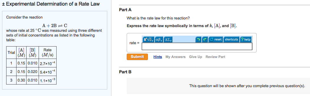 Solved Experimental Determination of a Rate Law Consider | Chegg.com
